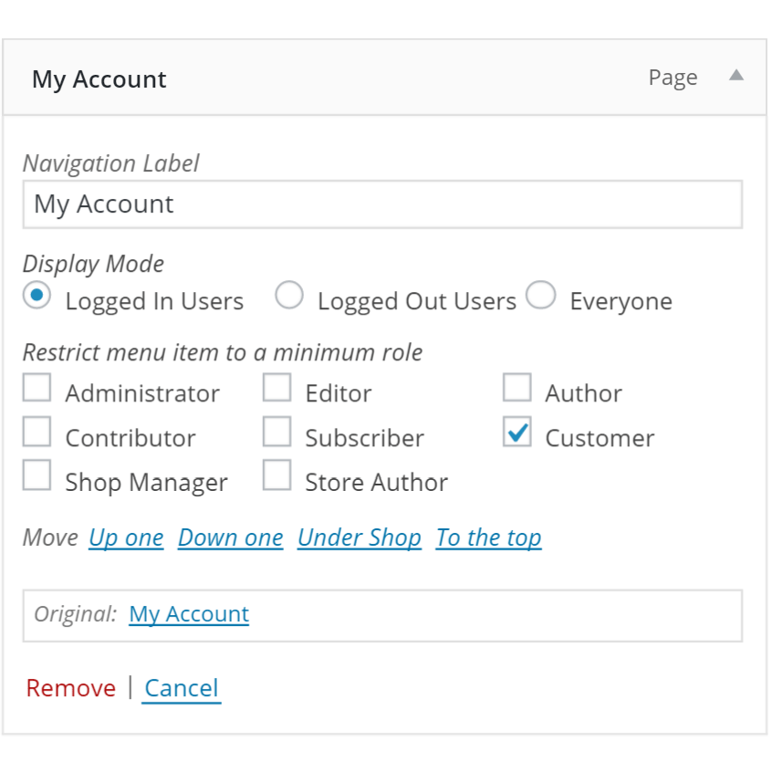 Nav Menu Roles - DoorWeb